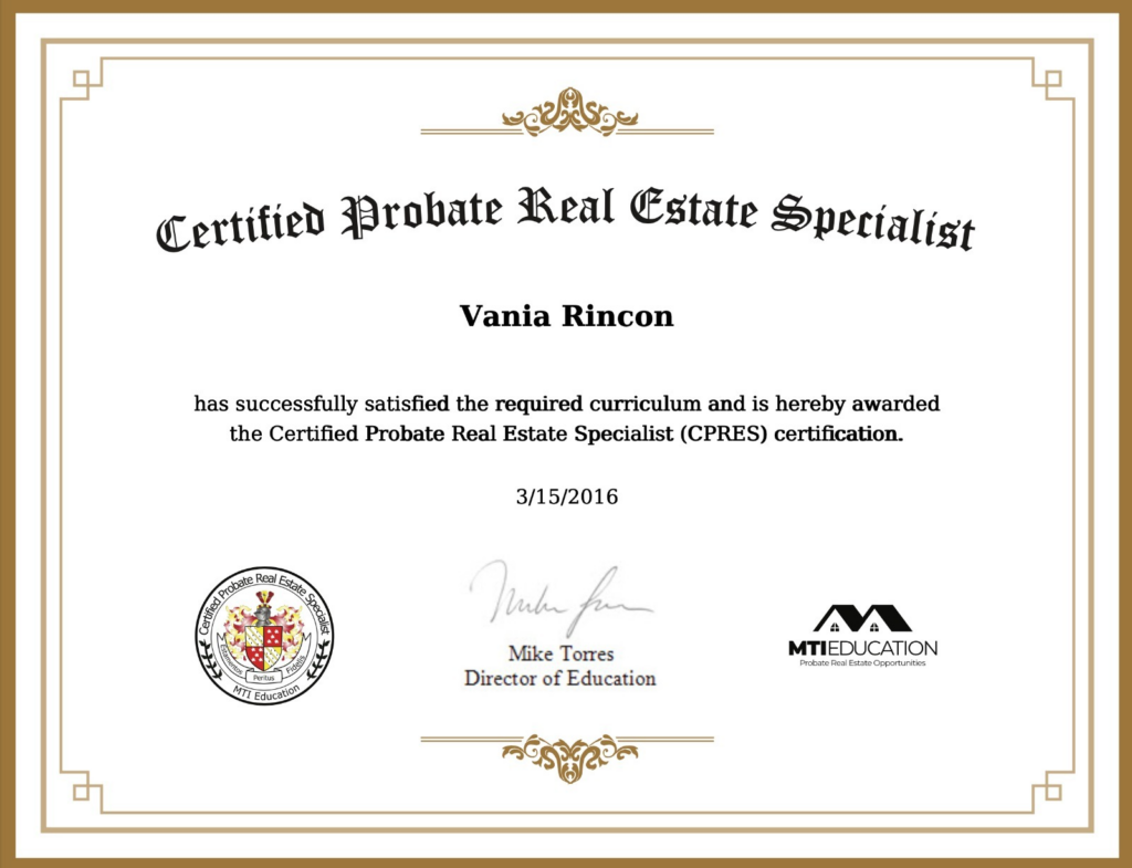 Certifications | Vania Rincon Real Estate Team